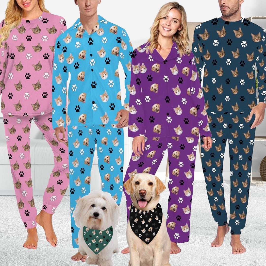Custom Pet Face Pajamas, Personalized Dog Cat Pajamas, Custom Long ...