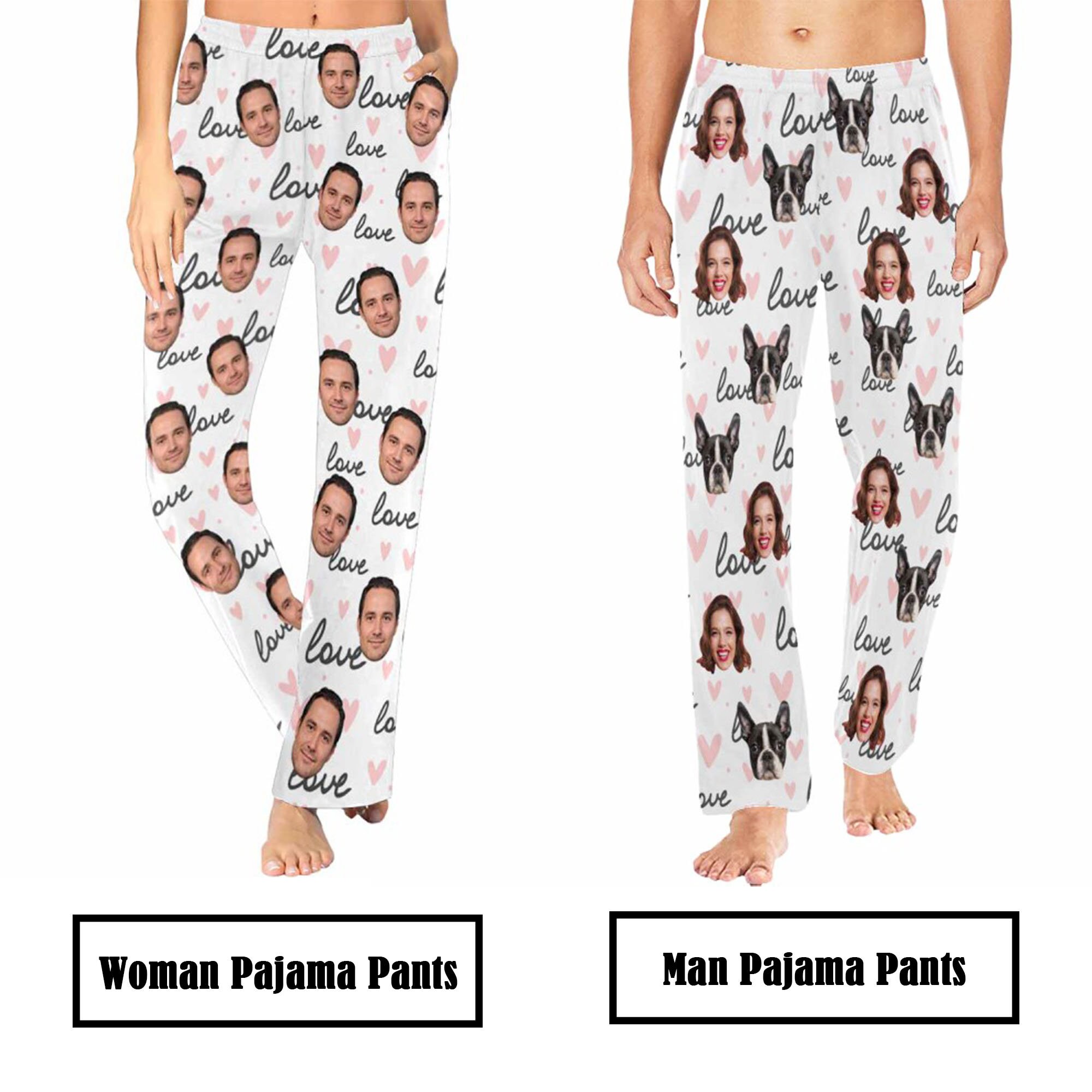 Custom Pajamas Pants With Face Logo Textpersonalized Pajamas - Etsy
