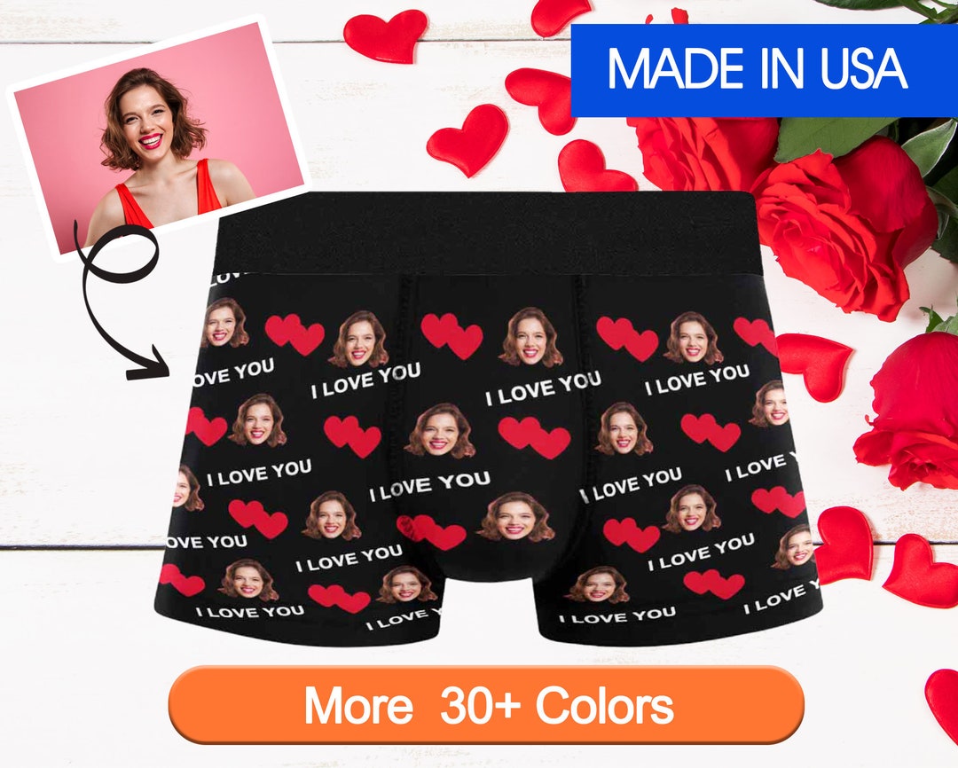Custom Face Love Heart Men's Boxer Briefs, Personalized Photo Underwear ...