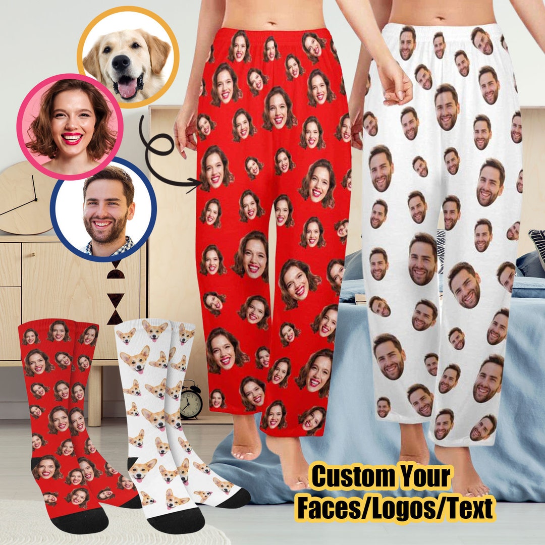 Custom Face Pajama Pants, Personalized Pajamas Pants Socks for Women ...