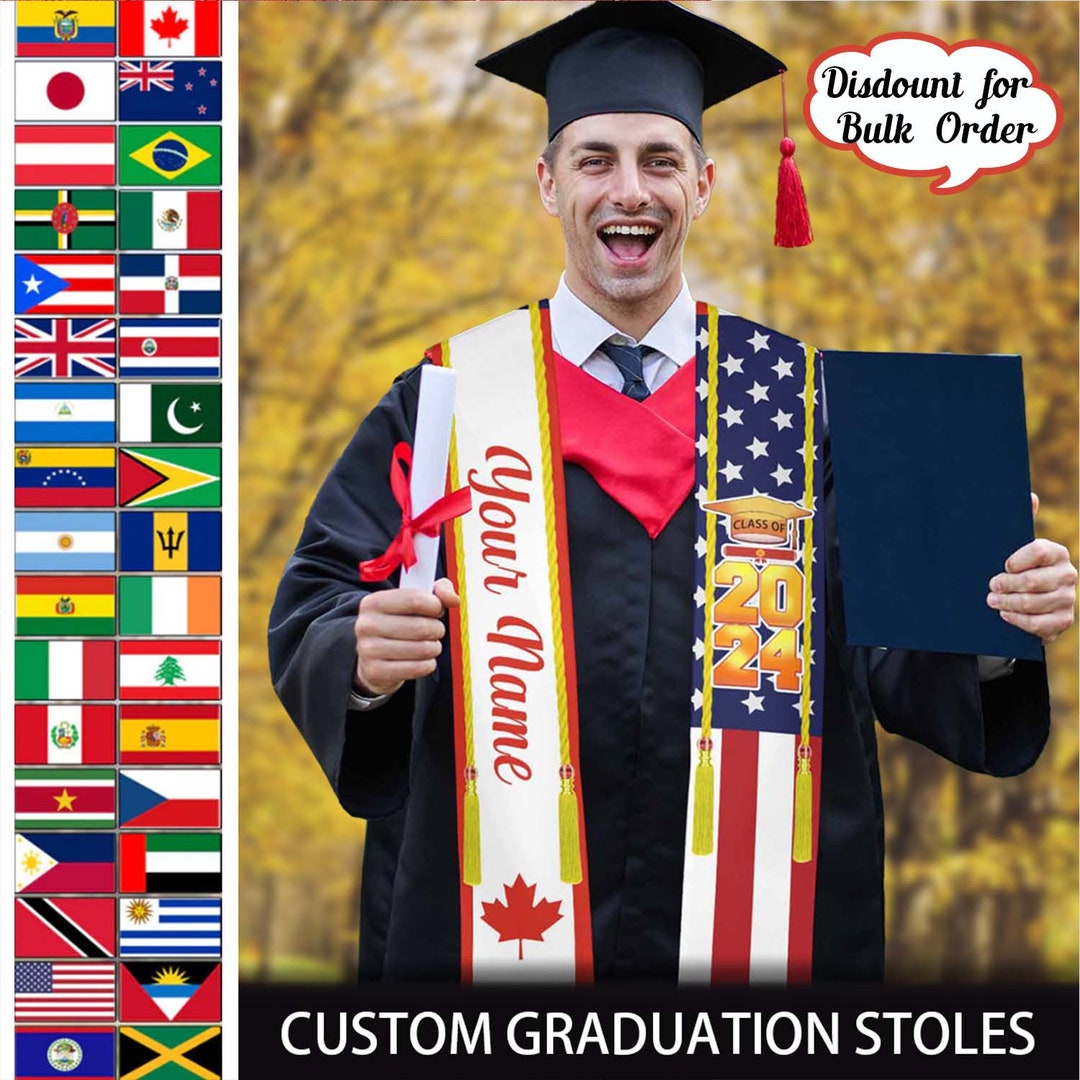 Custom Class of 2025 Stoles, Mixed Country Flag Graduation Stoles Sash ...