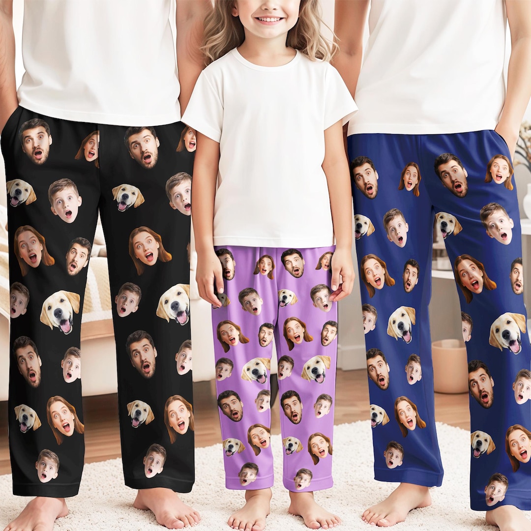 Personalized Photo Pajama Pants: Custom Face Pyjama Trousers, Add 1-10 ...