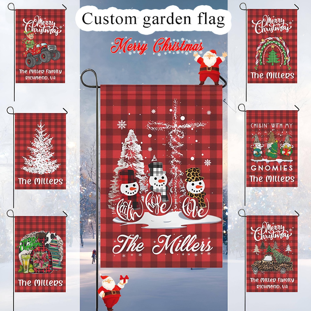 Personalized Christmas Garden Flag: Red Plaid Custom Yard Art - Etsy