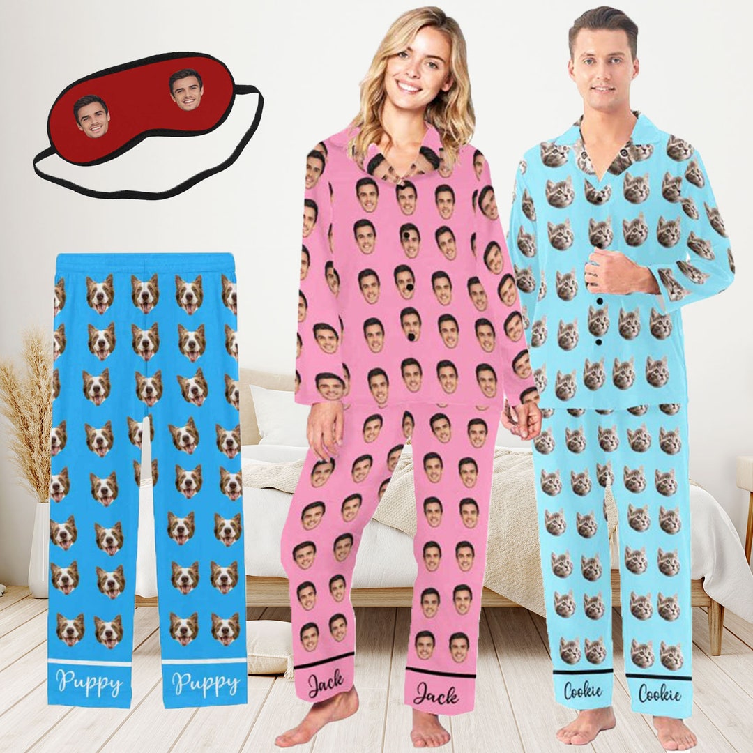 Personalized Pajama Set: Custom Face Pajamas & Sleeping Mask - Etsy
