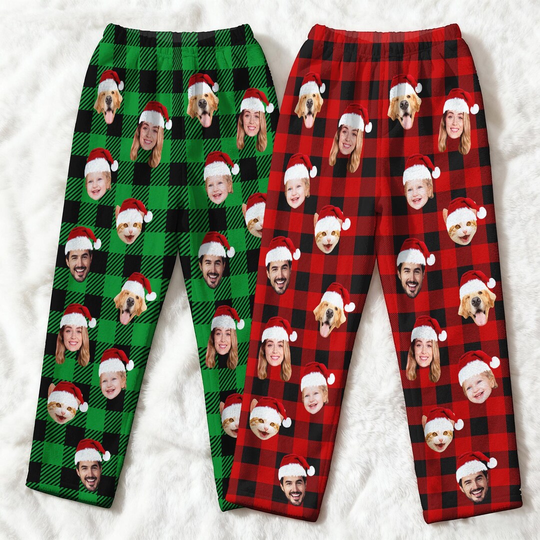 Custom Photo Fleece Pajama Pants, Christmas Family Matching Pj Bottoms ...