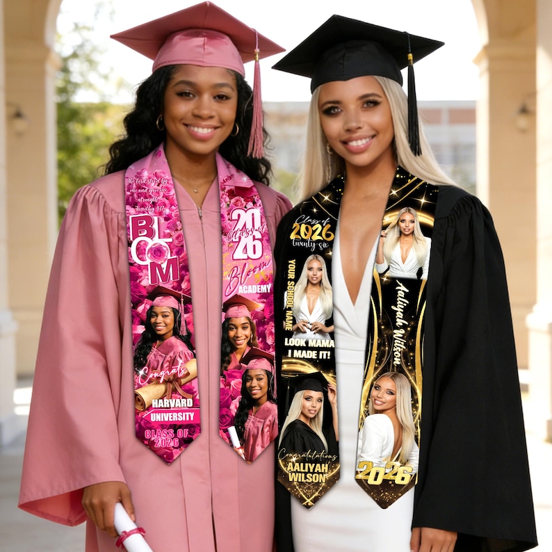 Custom Your Design Graduation Stole, Personalized Photo Name Logo Grad ...