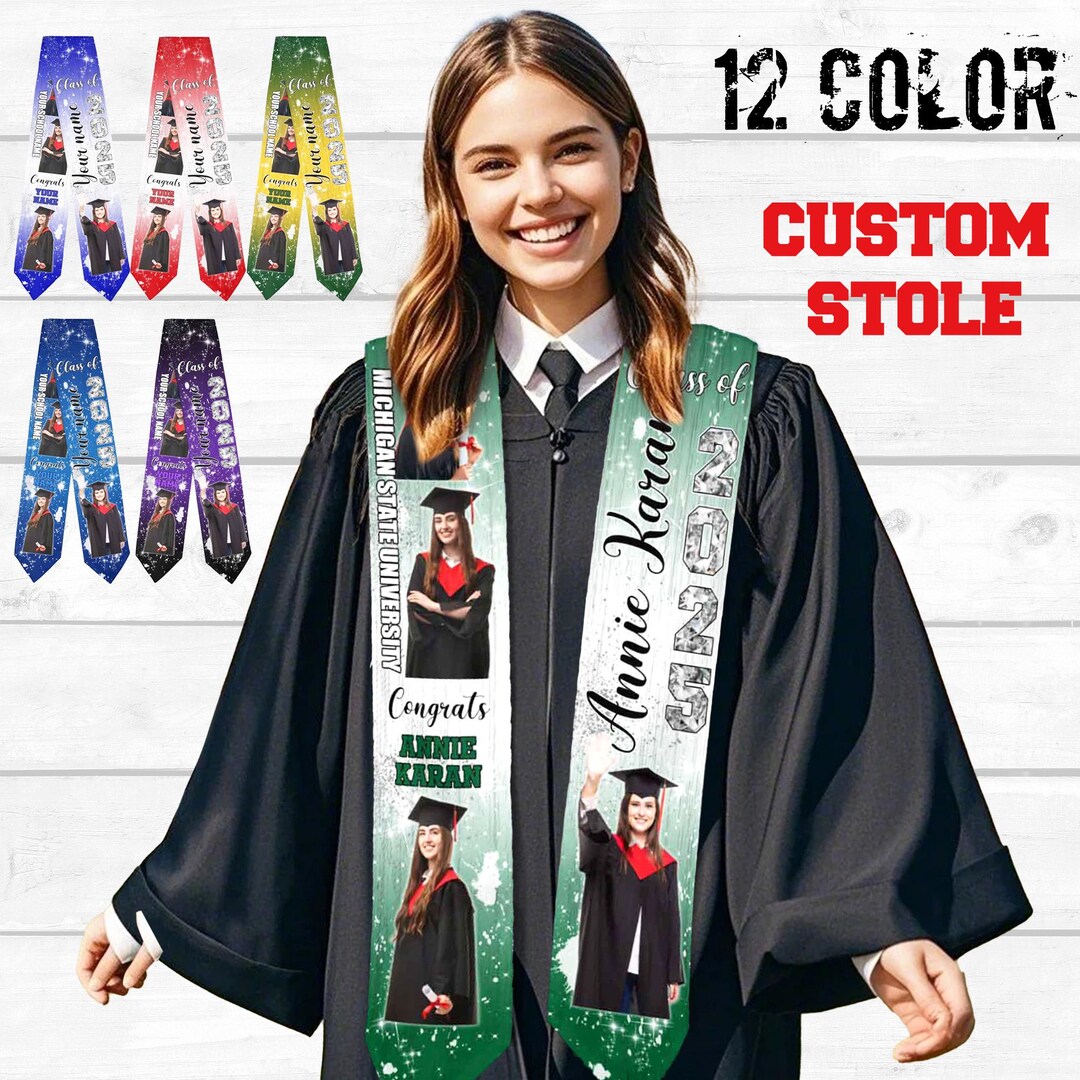 Custom Graduation Stole: Personalized Photo & Name, Class of 2025 - Etsy