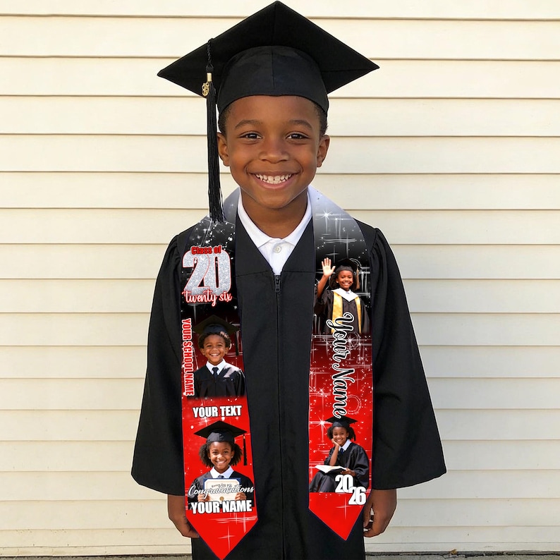 Custom Kindergarten Graduation Stole, Personalized Name Photo Kids Sash ...