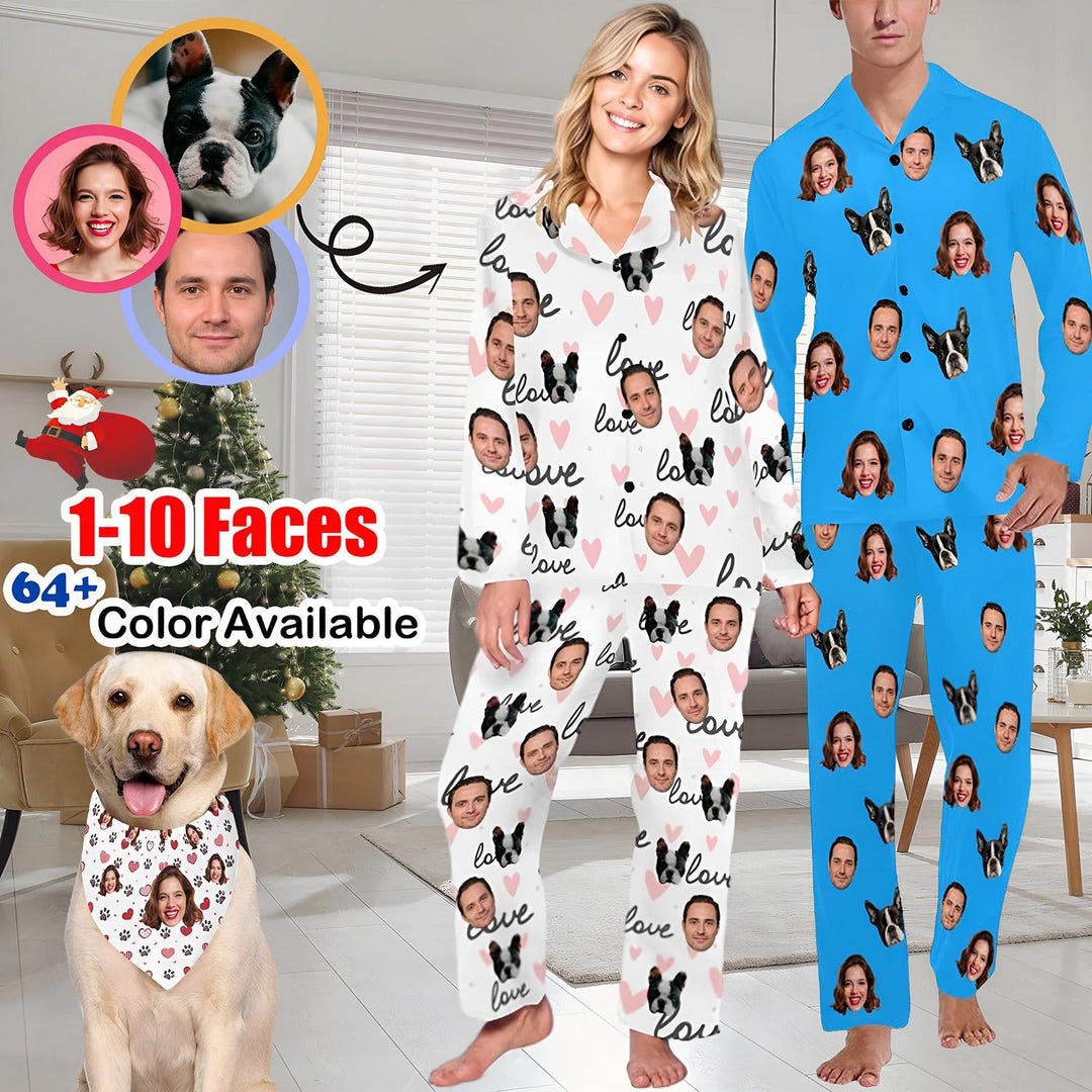 Custom Face Pajamas: Personalized Photo Pajama Set, Valentine's Gift - Etsy