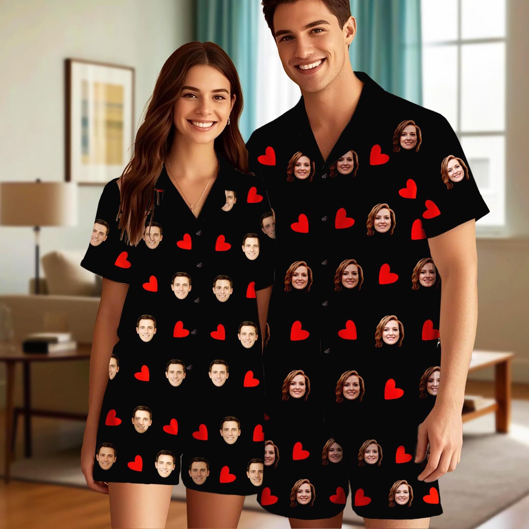 Personalized Photo Pajamas for Men Women, Custom Face Pajamas, Couple ...
