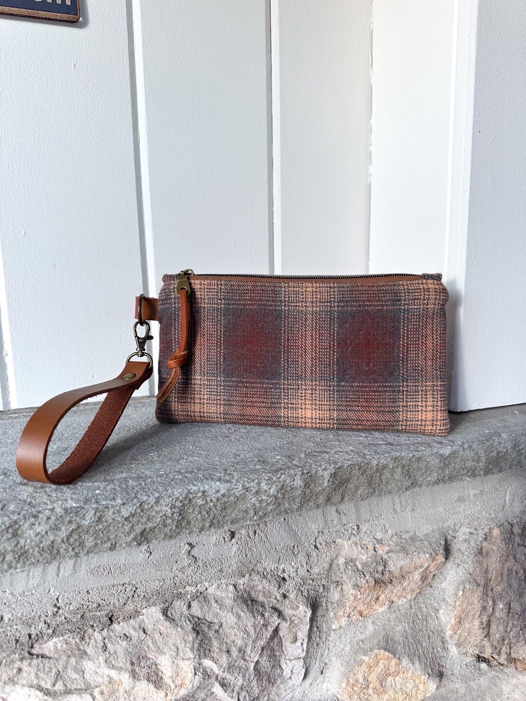Medium Colorful Flannel and Waxed Canvas Wristlet - Etsy