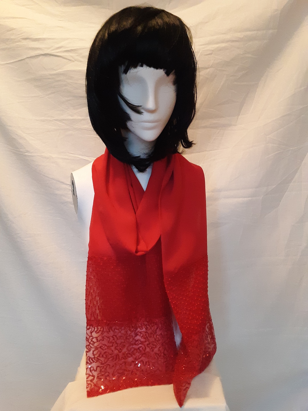 Red Scarf Sequined Scarf Holiday Scarf Gift Scarf Textured - Etsy