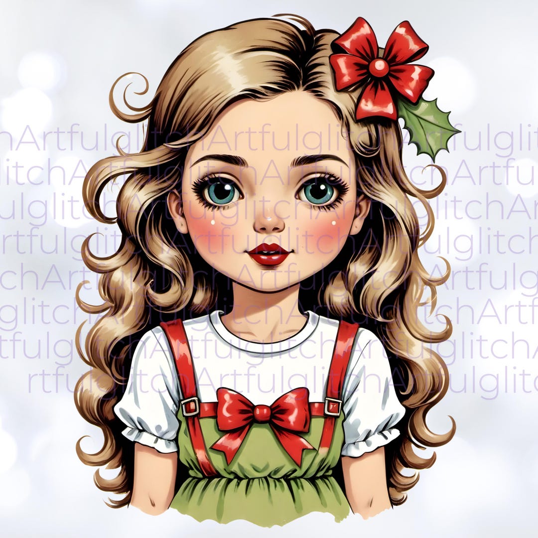 Quirky Christmas Girls Clip Art High Res Watercolor PNG Junk Journaling ...