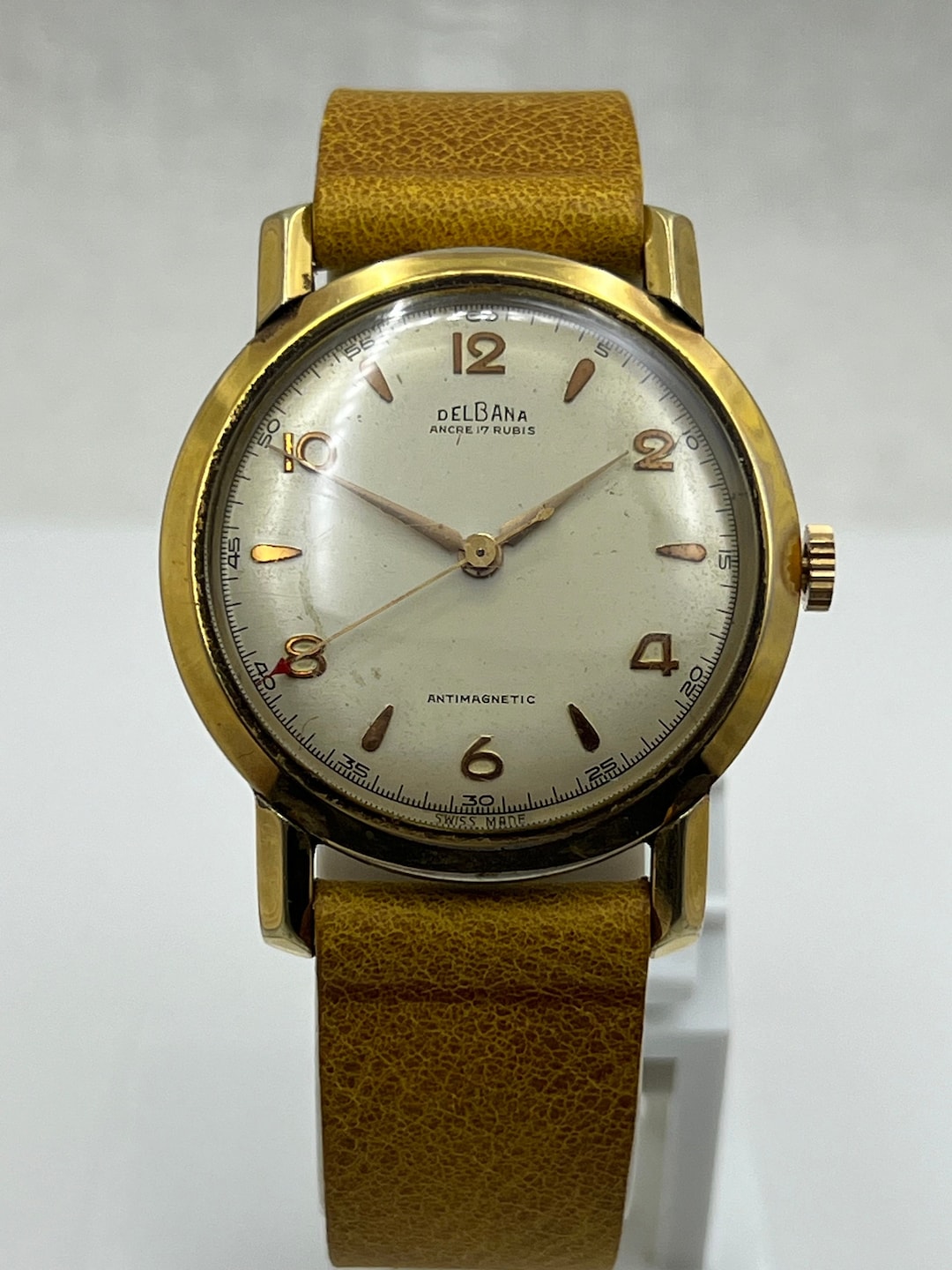 Vintage DELBANA Gold Plated Jumbo Wristwatch Swiss Made Hand Winding ...