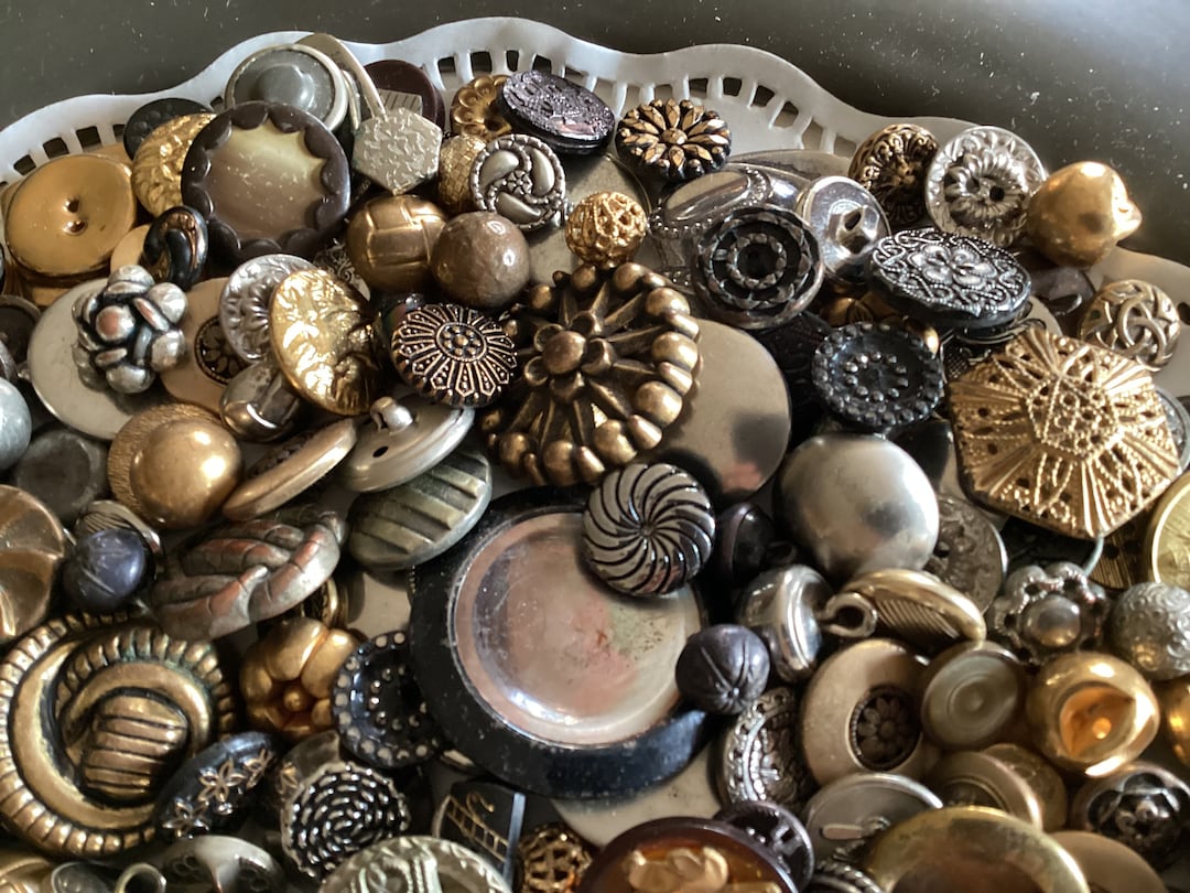 Antique Vintage Fancy Metal Button Lot Gold Metal Button Lot Silver ...