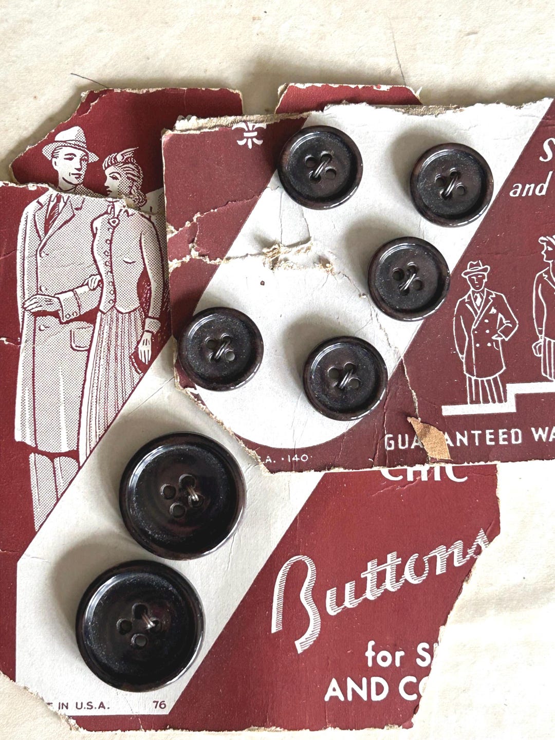 Vintage Plastic Marbled Brown/black Suit Coat Buttons on Le Chic Card ...