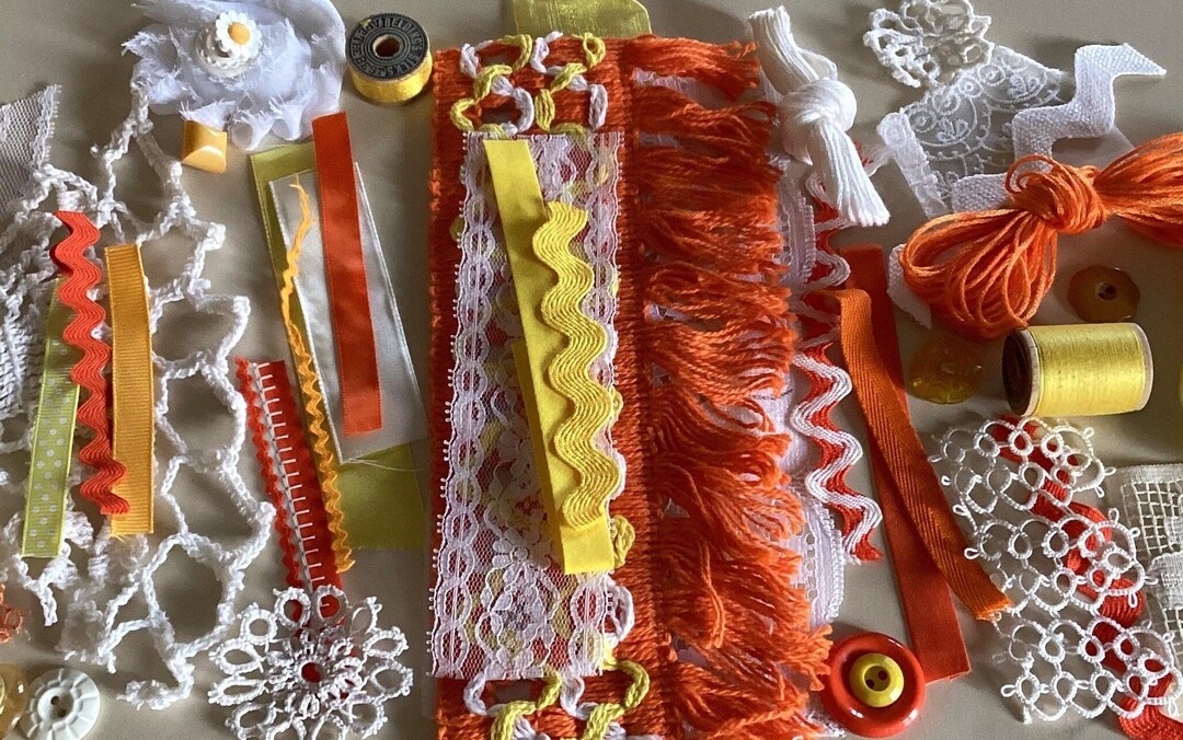 Sunshiny Day Slow Stitch Bundle/ Yellow Orange White Trim / Junk ...