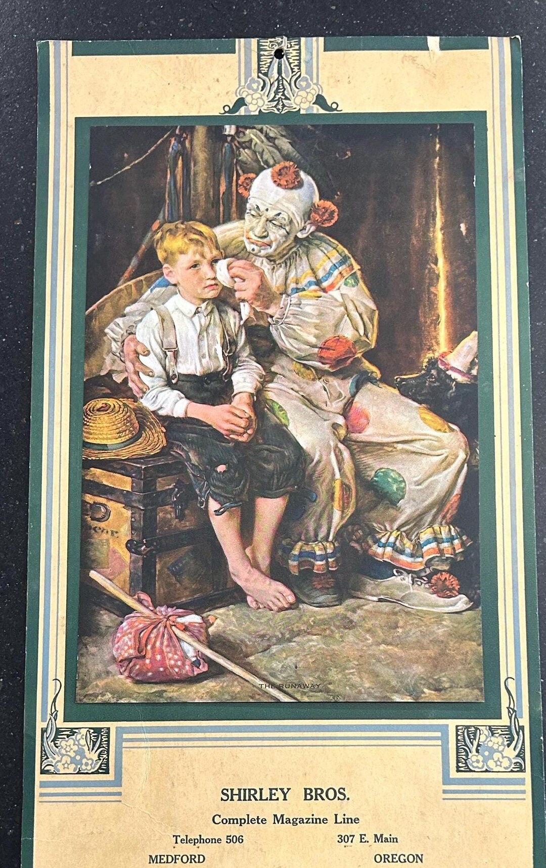 30s Antique/vintage Wall Calendar / Sad Clown With Runaway Boy ...