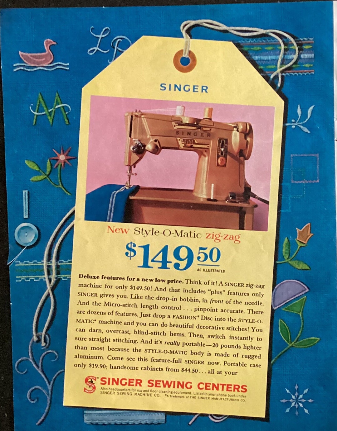 50s Vintage Print Ad Singer Sewing Machine Style-o-matic - Etsy