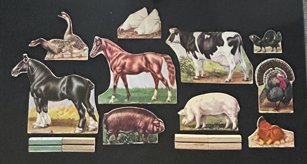 Vintage Dye Cut Cardboard Farm Animals/stand Up/horses Pigs, Chickens ...