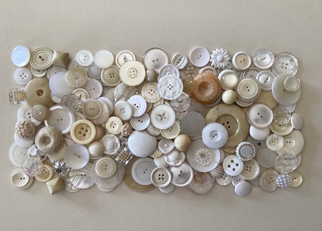 Vintage Large Fancy White Ivory Button Lot / Novelty Buttons Junk ...