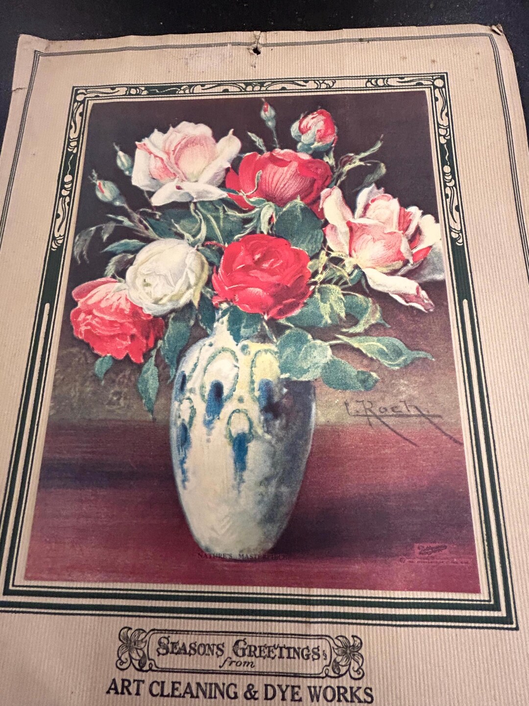 Vintage Litho Wall Calendar With Vase of Red / Pink Flowers - Etsy