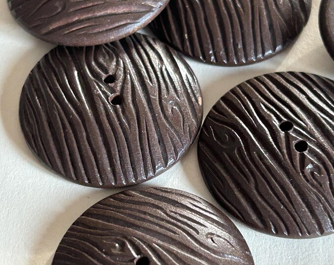 Matching Set of Brown Carved Wooden Buttons / Two Hole Sew Thru Flower ...
