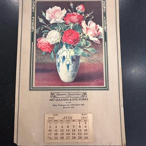 Vintage Litho Wall Calendar With Vase of Red / Pink Flowers - Etsy