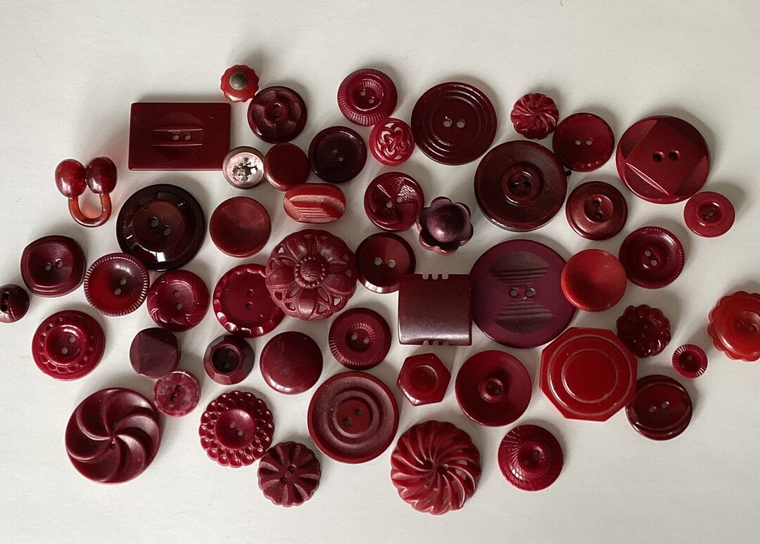 Vintage Berry Burgundy Fancy Button Lot Crafting Junk, Journal ...