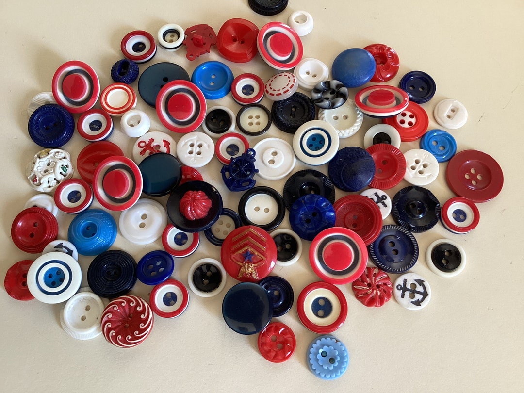 Vintage Molded Plastic Craft Button Red/ Blue Buttons Lot Patriotic ...