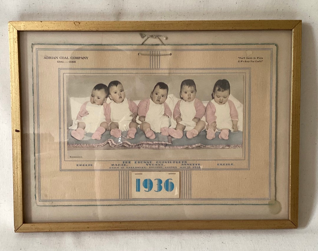 1935 Antique Picture Quintuplets Framed Baby Calendar Picture / Adrian ...