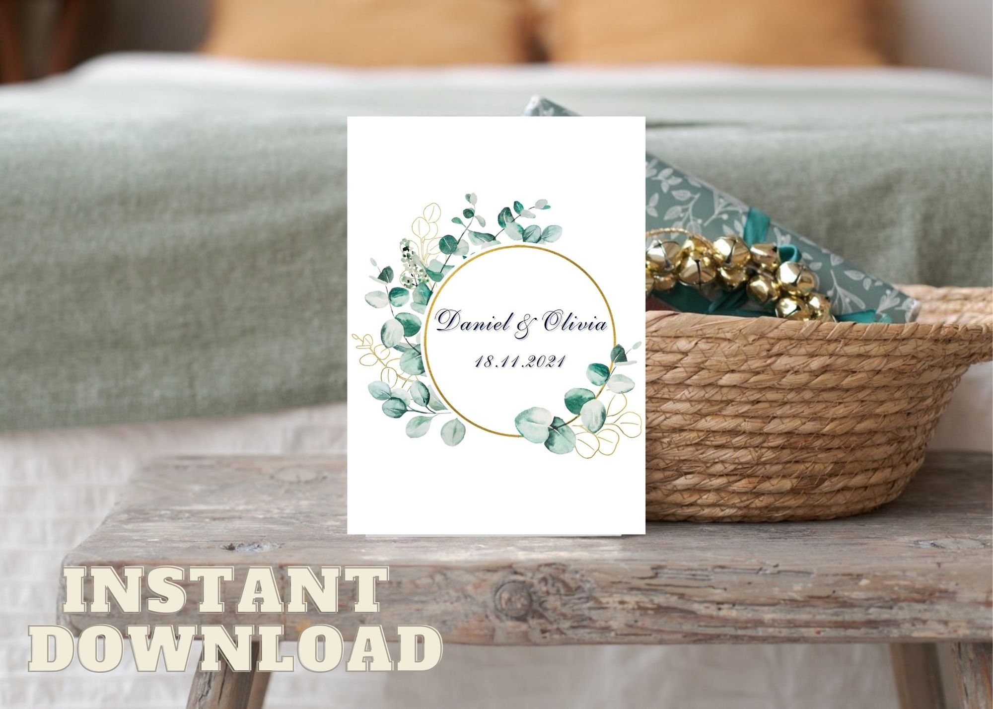 Personalised Wedding Card PRINTABLE, Newly Weds Greenery Floral Card ...