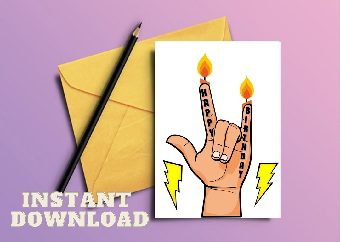 Heavy Metal Rock Horns Birthday PRINTABLE Card - Etsy