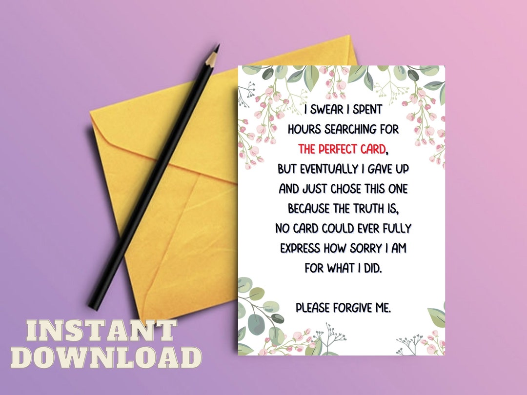 Printable Apology Card: Please Forgive Me - Instant Download (5x7 JPEG ...