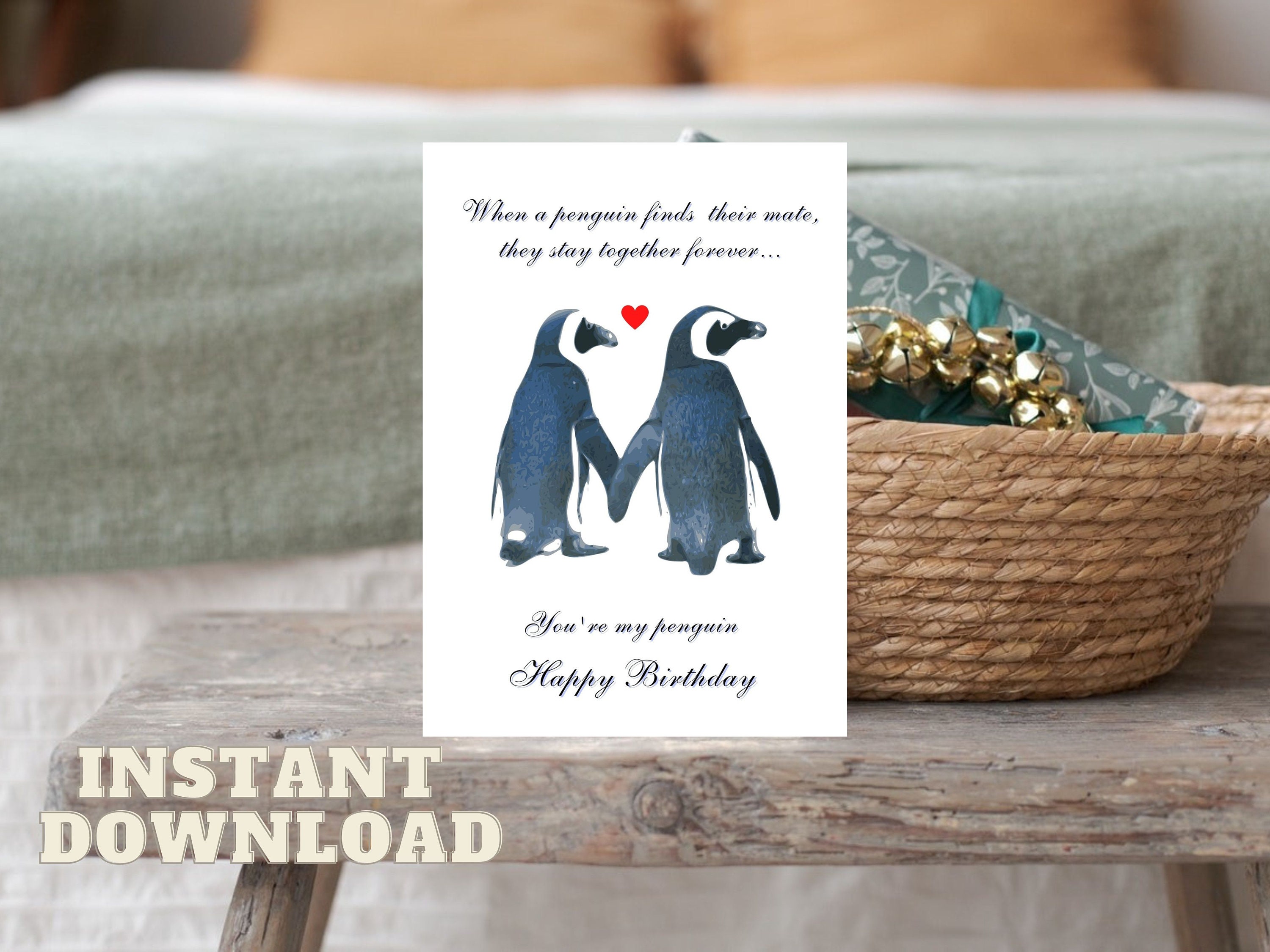 Penguin Birthday Card PRINTABLE - Girlfriend Birthday Card - Boyfriend ...