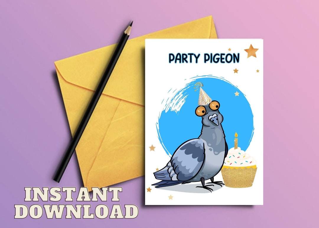 Pigeon Birthday Card, Cute Pigeon Card, Cupcake Birthday Card, Funny ...