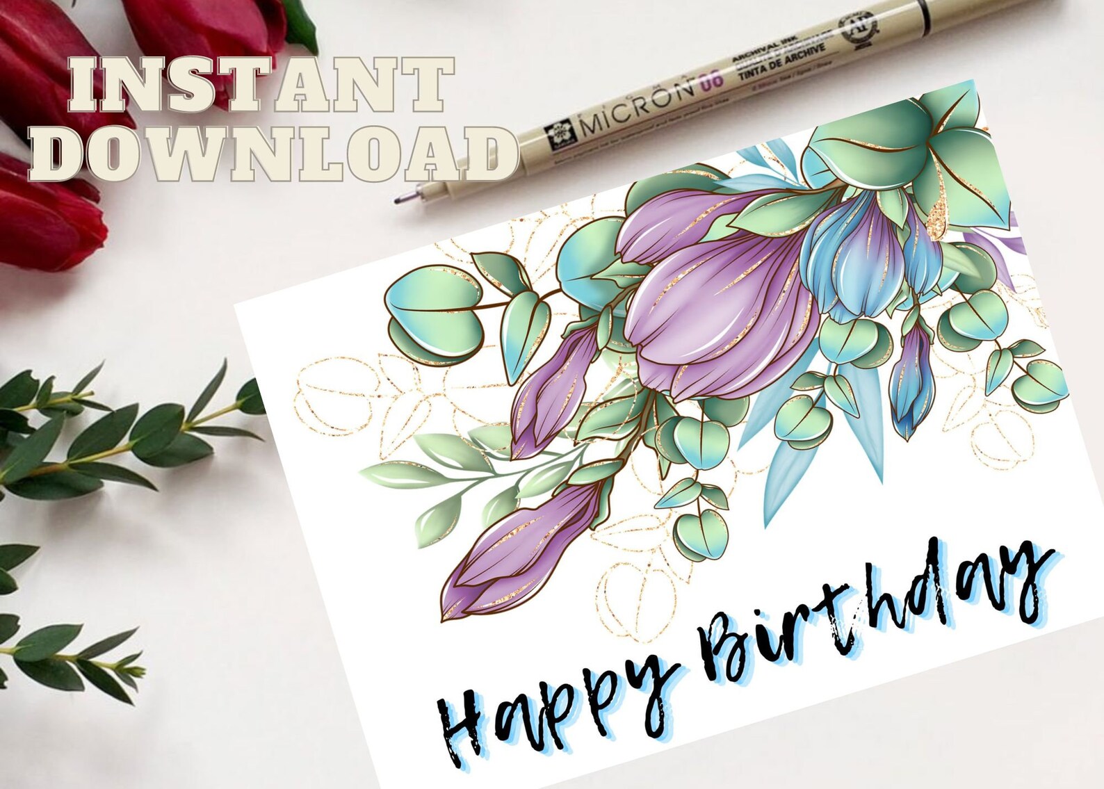 Happy Birthday Digital Printable Card Digital Download Card Digital ...