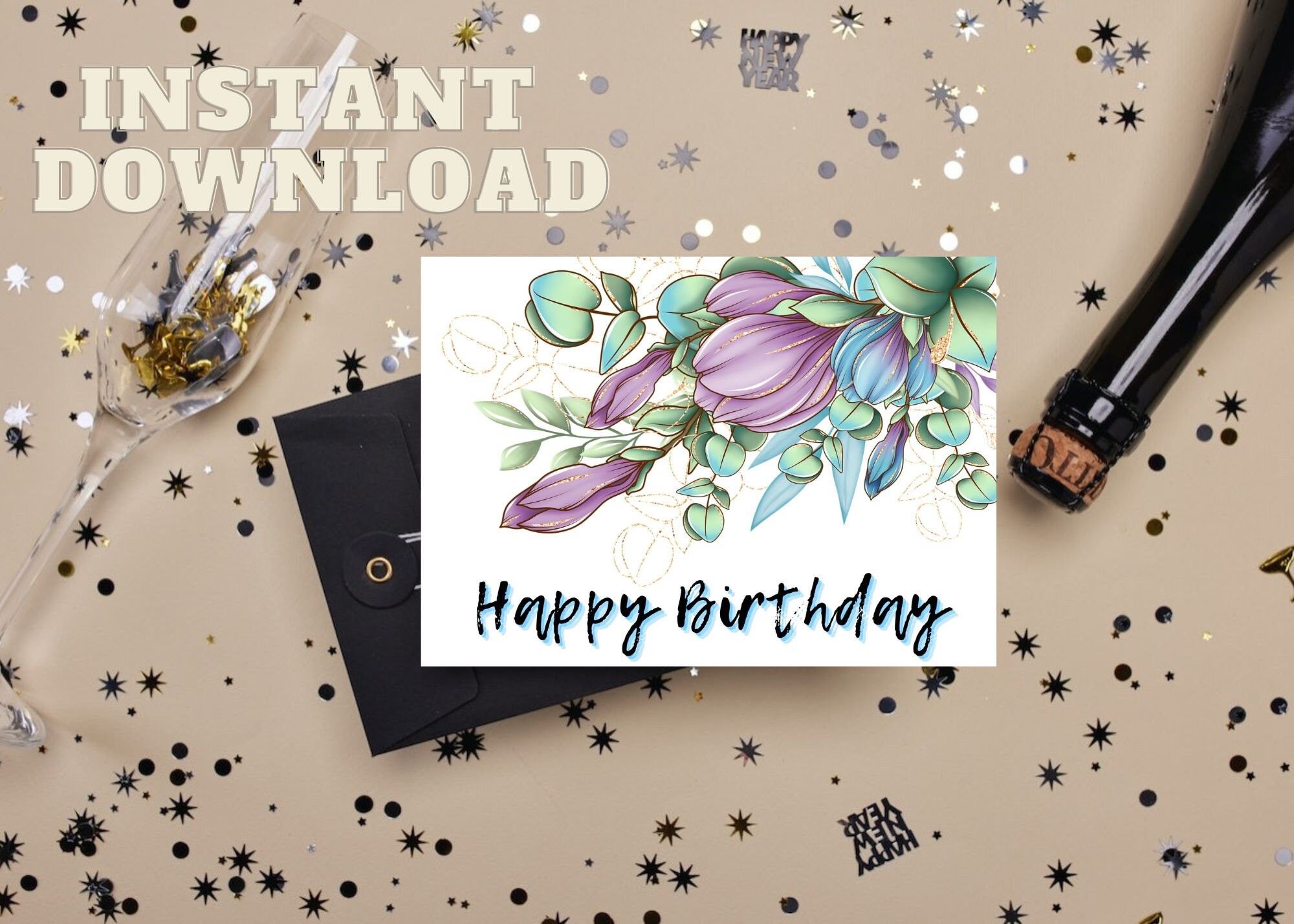 Happy Birthday Digital Printable Card Digital Download Card Digital ...