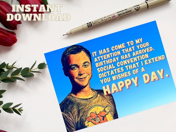 Sheldon Cooper Inspired PRINTABLE Birthday Card Bing Bang | Etsy