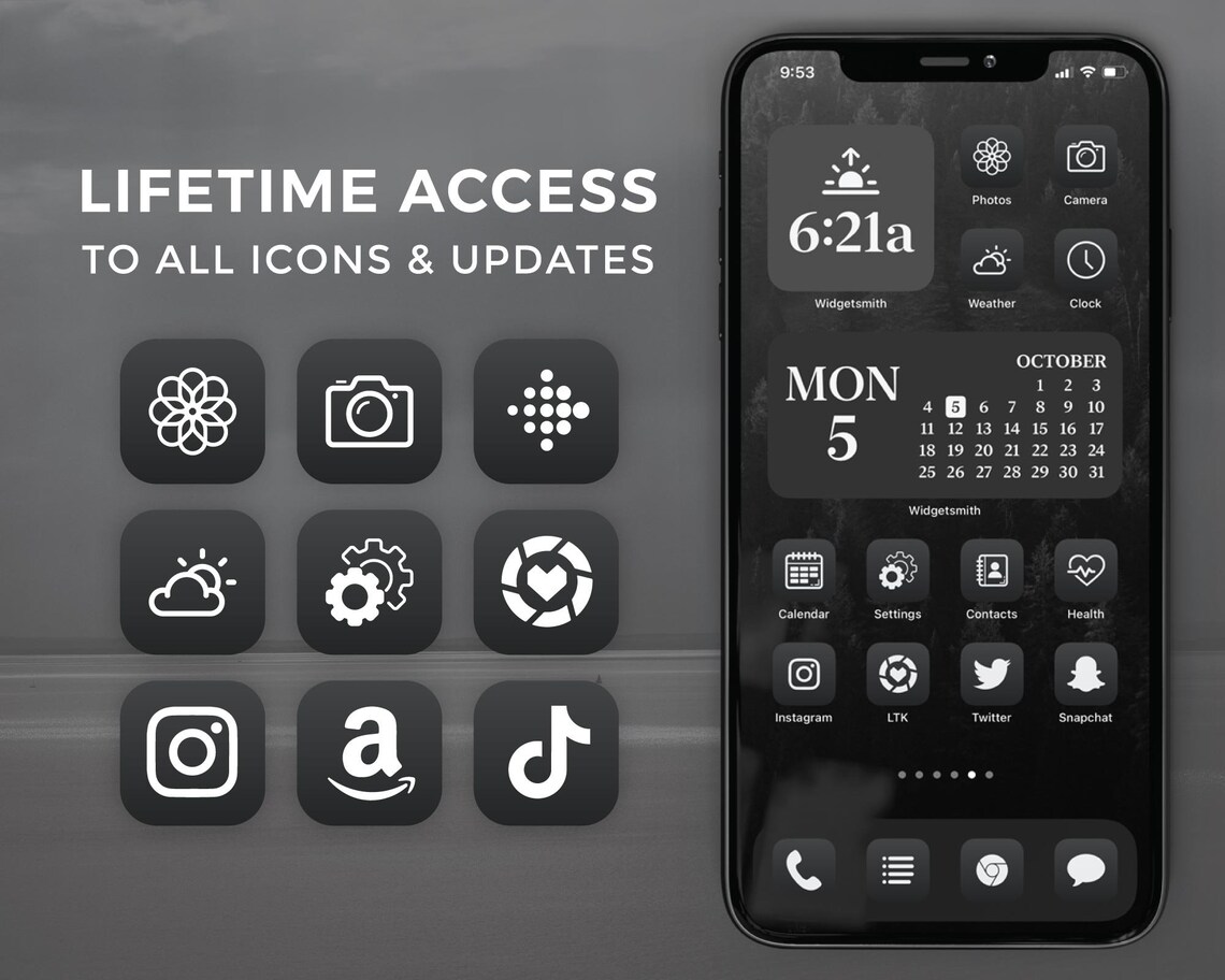 Ios 14 Icons Gray Black App Icons Ios 14 Aesthetic - Etsy