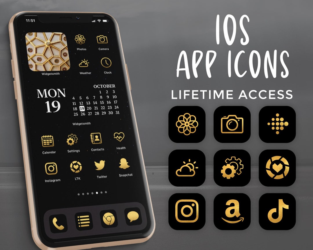 Black and Gold Ios 14 Icons | Ios 14 Aesthetic | Gold App Icons ...