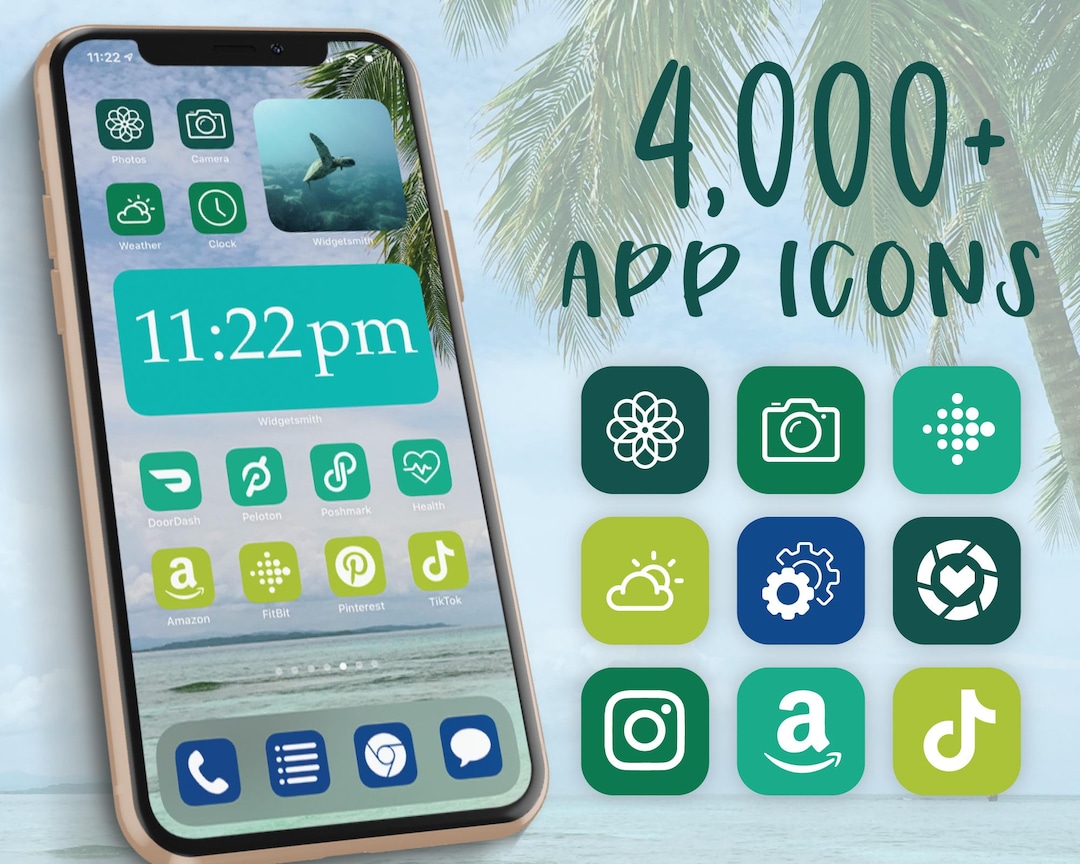 Ios14 App Icons Blue | Ios 14 Aesthetic | Green App Icons | iPhone ...