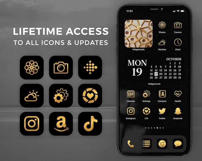 Black and Gold Ios 14 Icons Ios 14 Aesthetic Gold App - Etsy