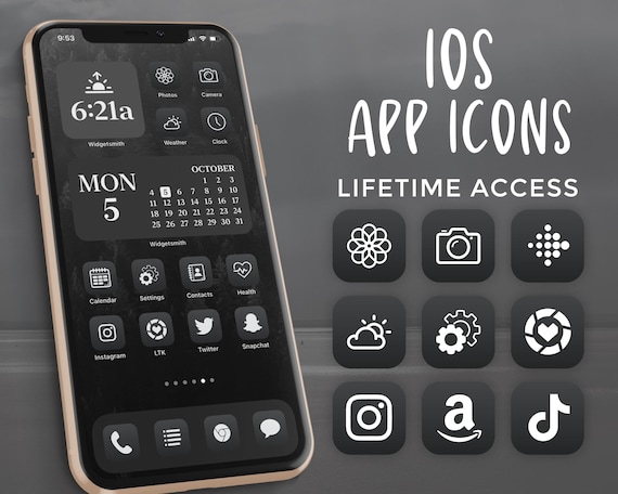 Ios 14 Icons Gray Black App Icons Ios 14 Aesthetic | Etsy