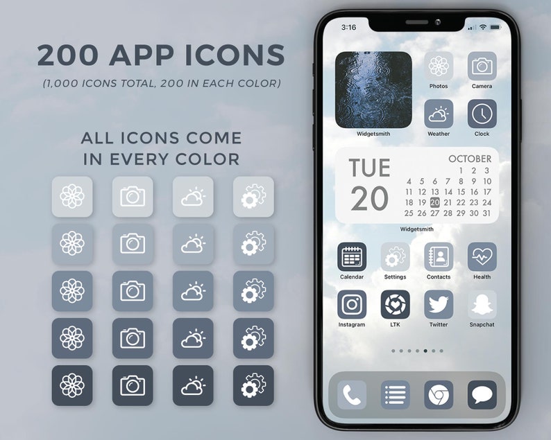 IOS 14 Icons Dusty Blue Blue App Icons iOS 14 Aesthetic | Etsy