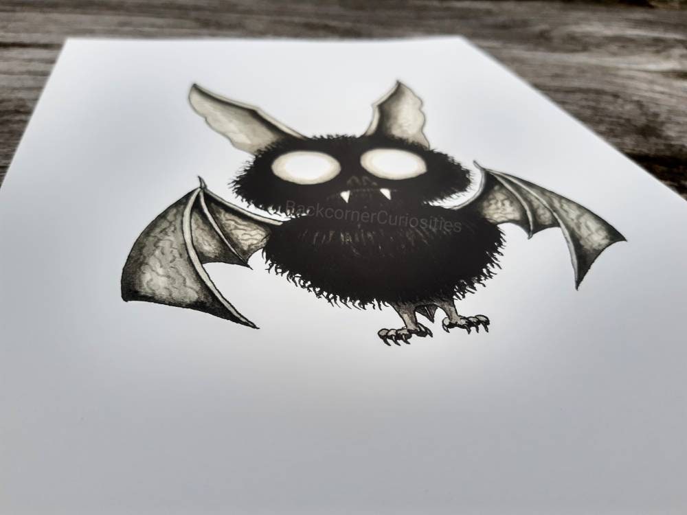 Fluffy Bat | Art Print | Cute Illustration | Wall Art | Gothic Bat - Etsy
