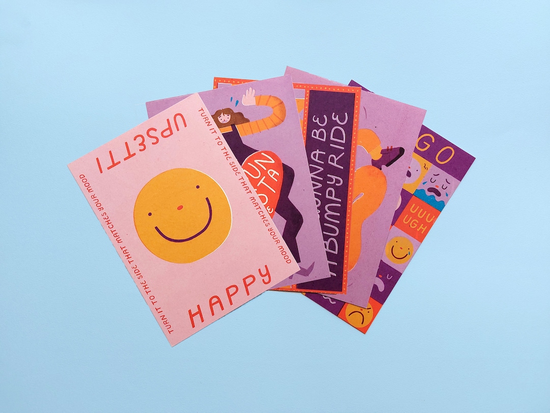 Set of 5 Illustrated Postcards | Emotions Postcards | Feelings Print ...