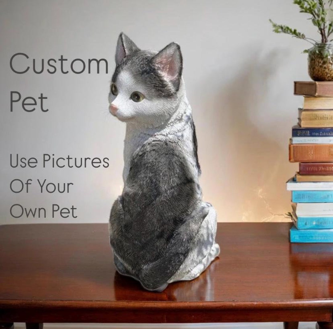 Personalized Cat Statue, Handmade Memorial Pet Cat Custom Marble Dust ...
