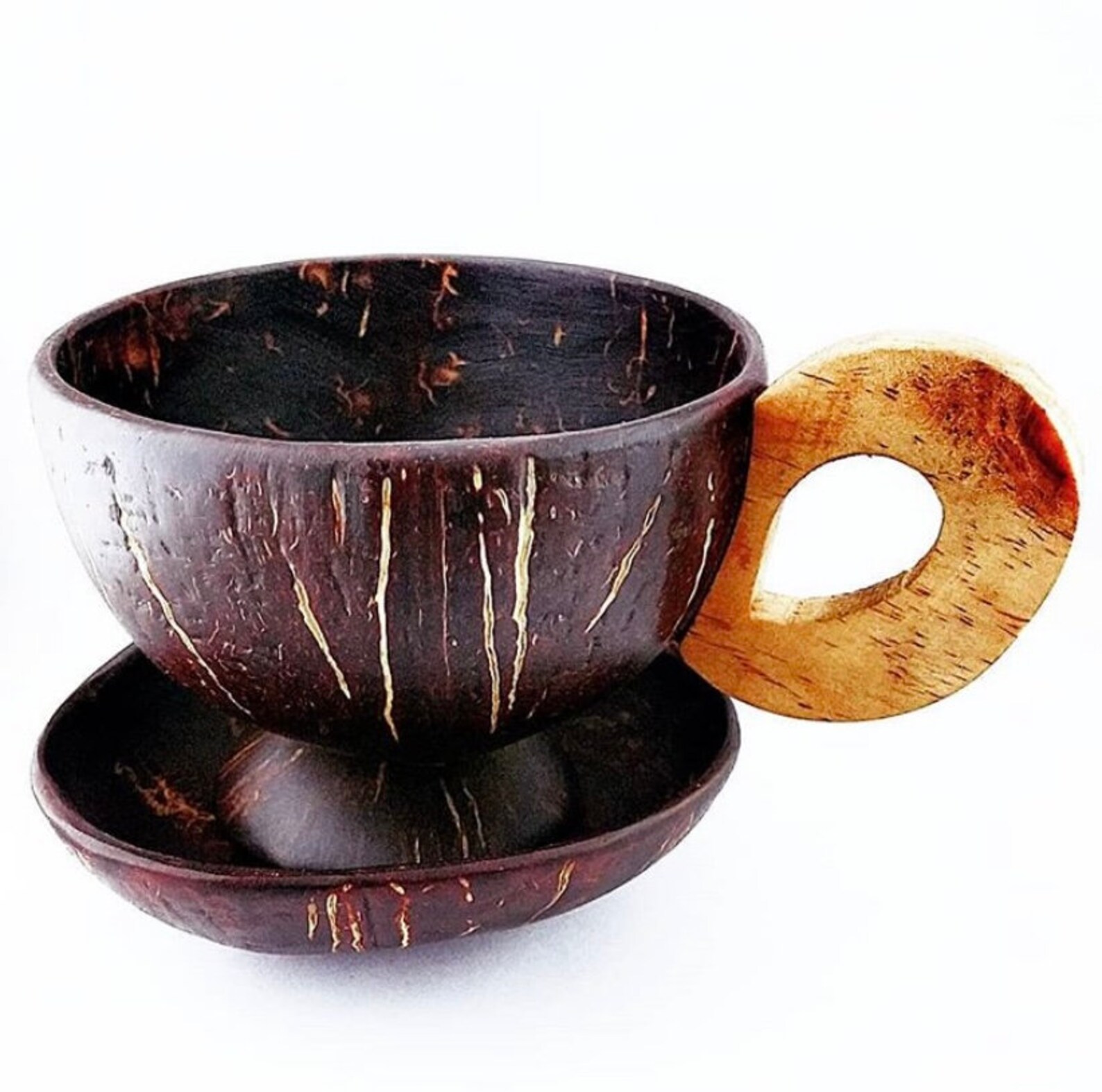 Set of 2 Coconut Shell Mugs With Saucer Coconut Cups - Etsy