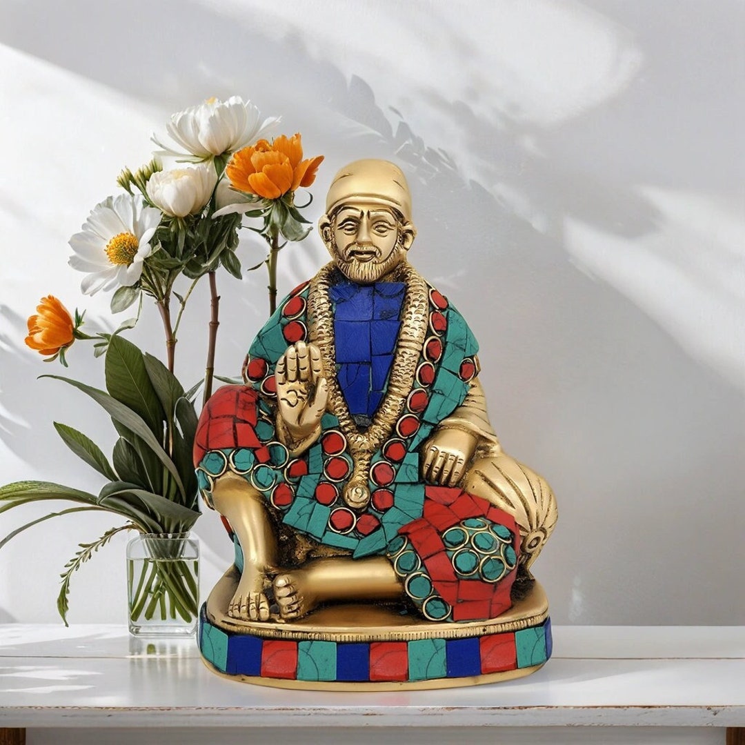 Brass Sai Baba Statue 13 CM, Shirdi Sai Baba Meditating Idol for Office ...